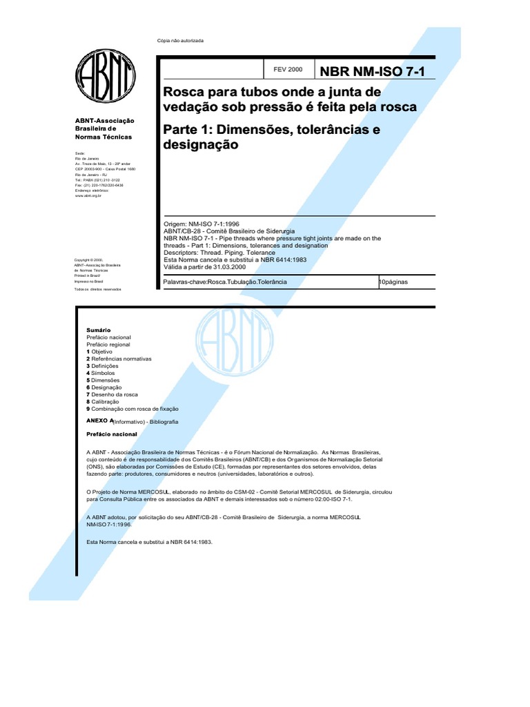 Nbr Nm Iso 7 1 Pdf Pressão Business