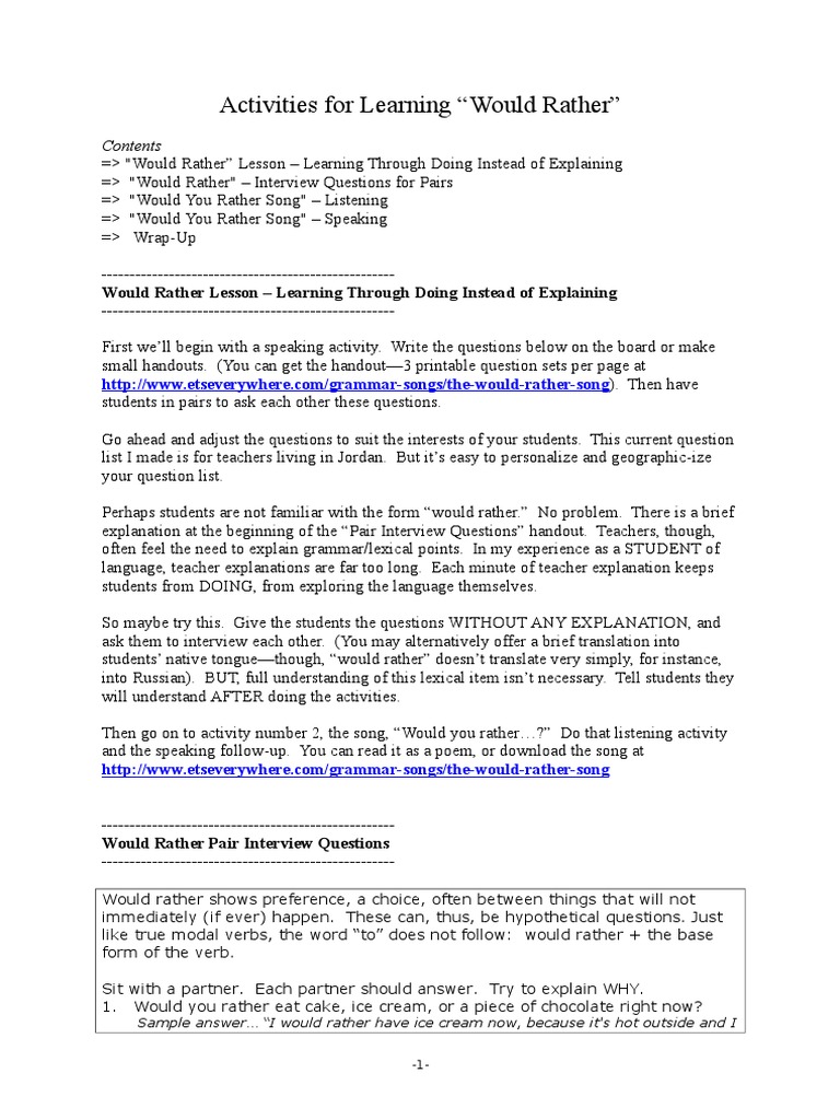 Would Rather Lesson Plan1 | PDF | Linguistics | Cognitive Science