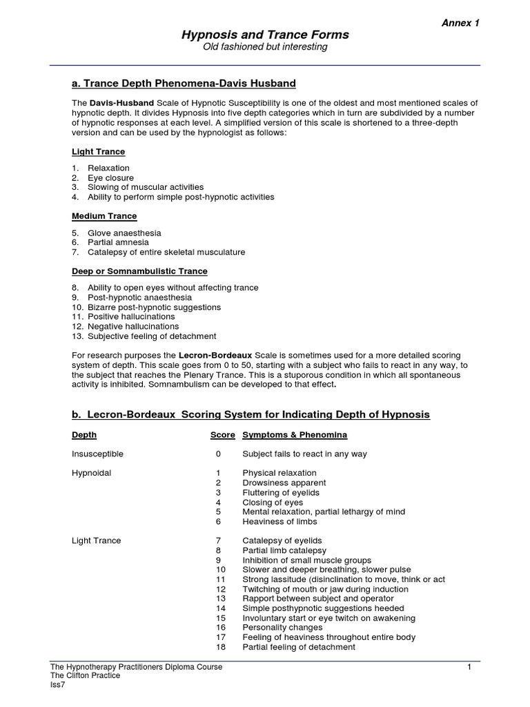 Hypnosis Depth and Trance Forms | PDF | Trance | Hypnosis
