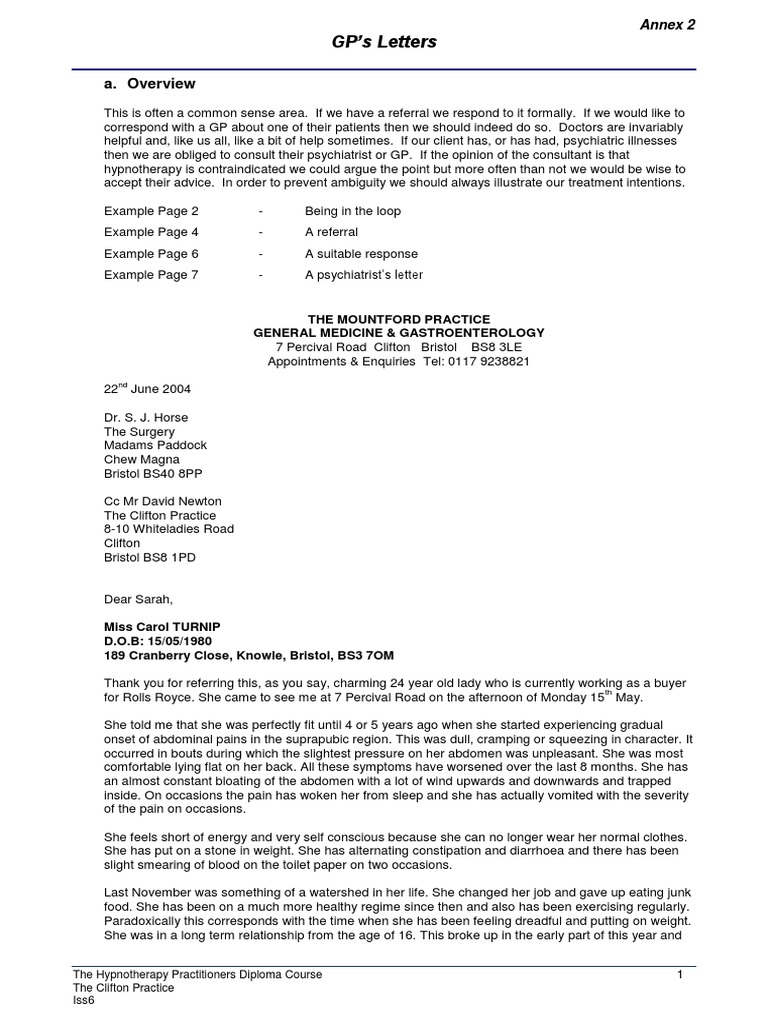 Annex 2. GP's Letters Iss6 | PDF | Hypnotherapy | Irritable Bowel Syndrome