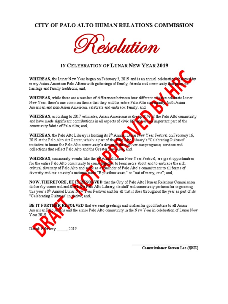 Lunar New Year HRC Resolution (Draft) | PDF