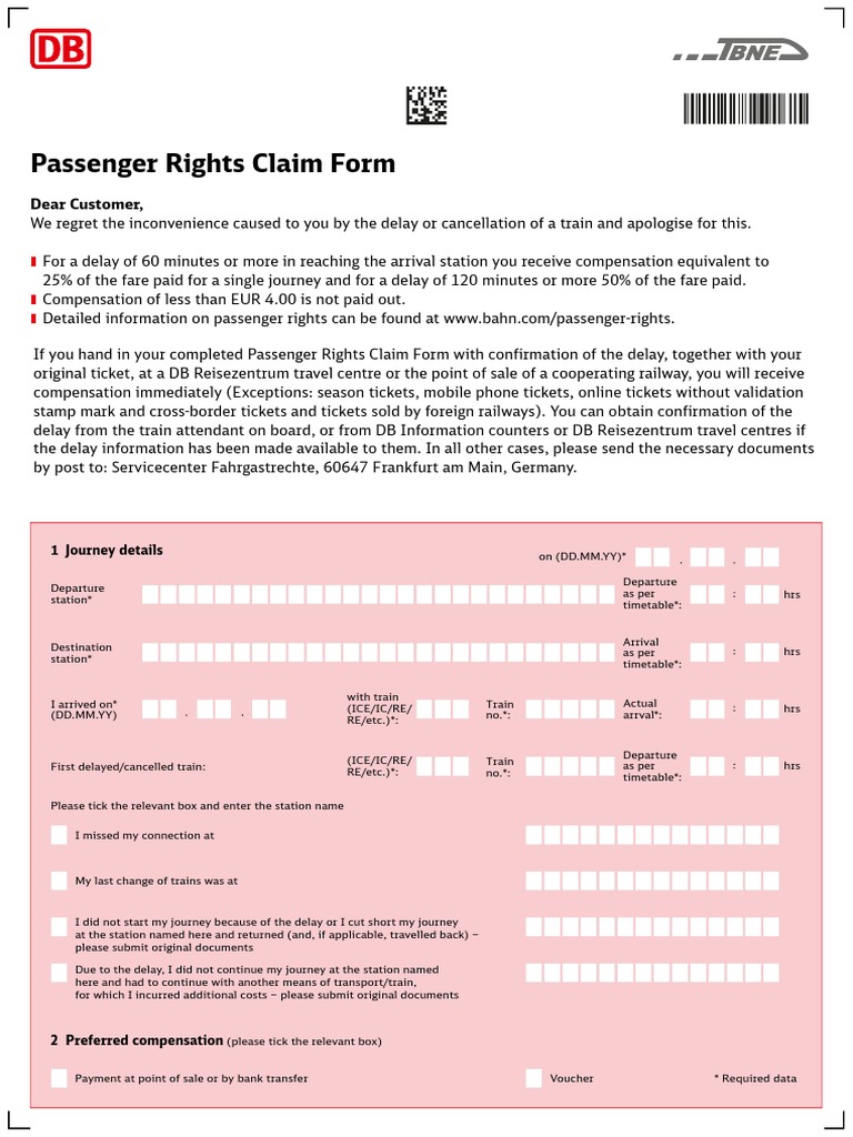 Train Delay Claim Form, Germany | PDF | Wire Transfer | Service Industries