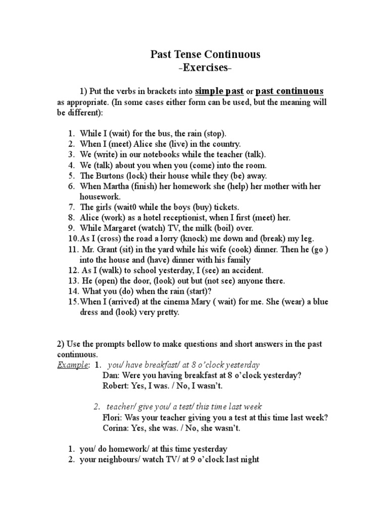 Past Continuous Worksheet | PDF | Syntax | Language Mechanics