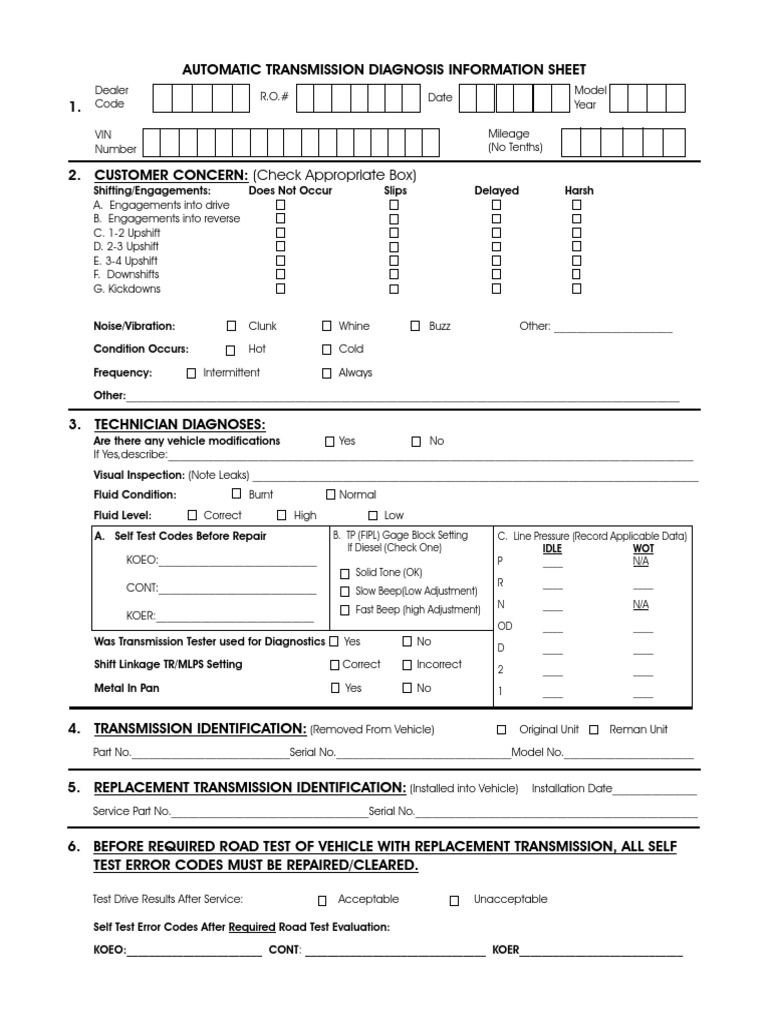 Automatic Transmission Diagnosis Information Sheet | PDF