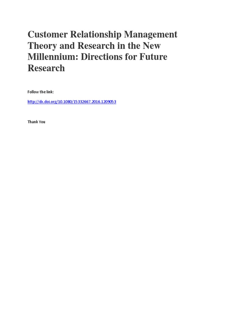 Customer Relationship Management Theory and Research in The New ...