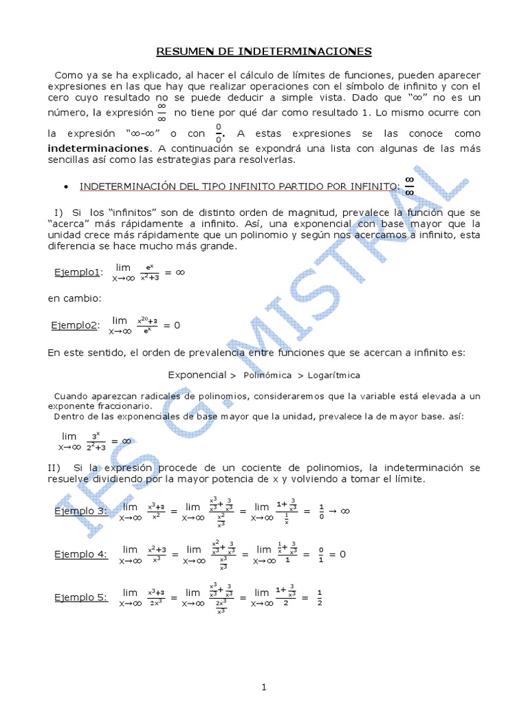 Indeterminaciones en Límites de Funciones | PDF | infinito | Fracción ...
