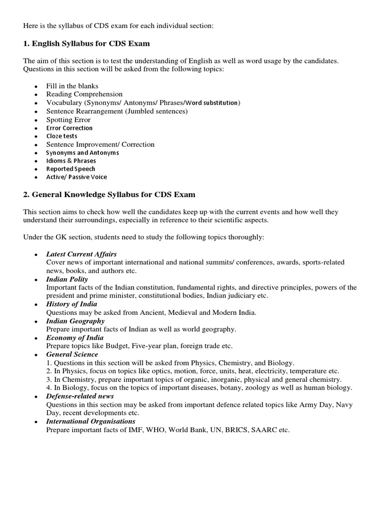 English Syllabus For CDS Exam: Word Substitution | PDF | Trigonometric ...
