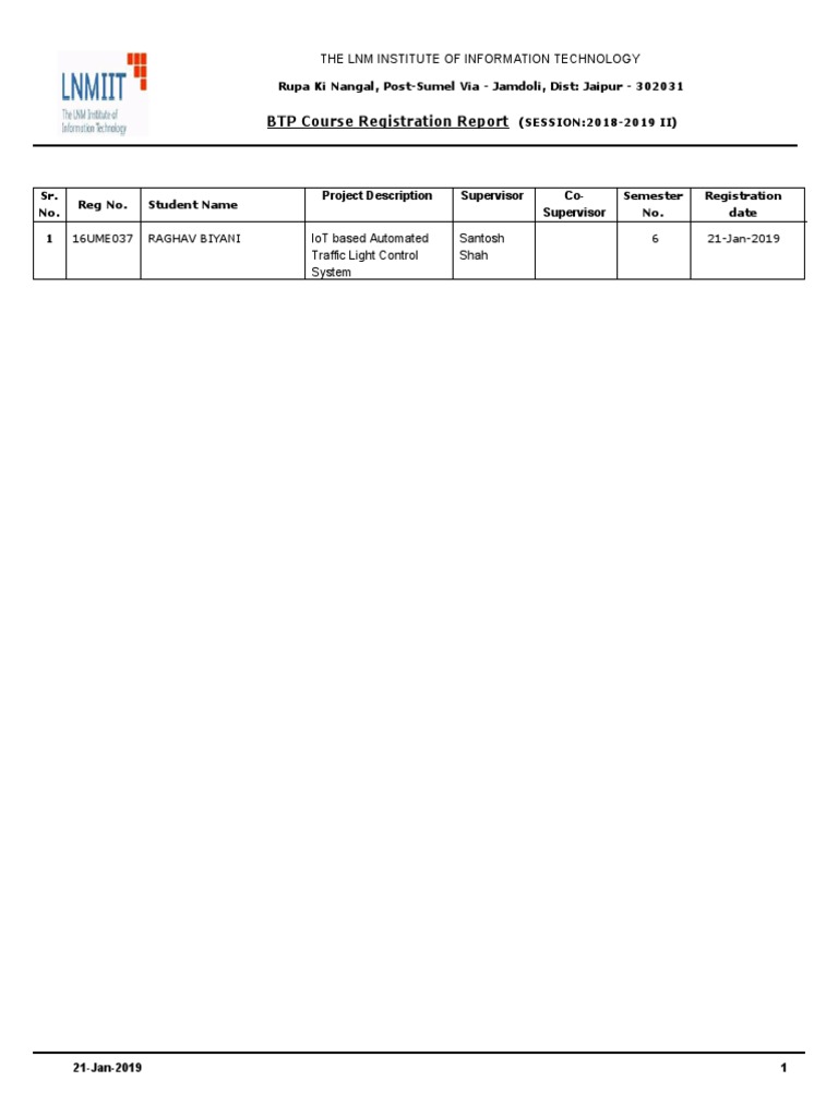 BTP Course Registration Report 2018-19 | PDF