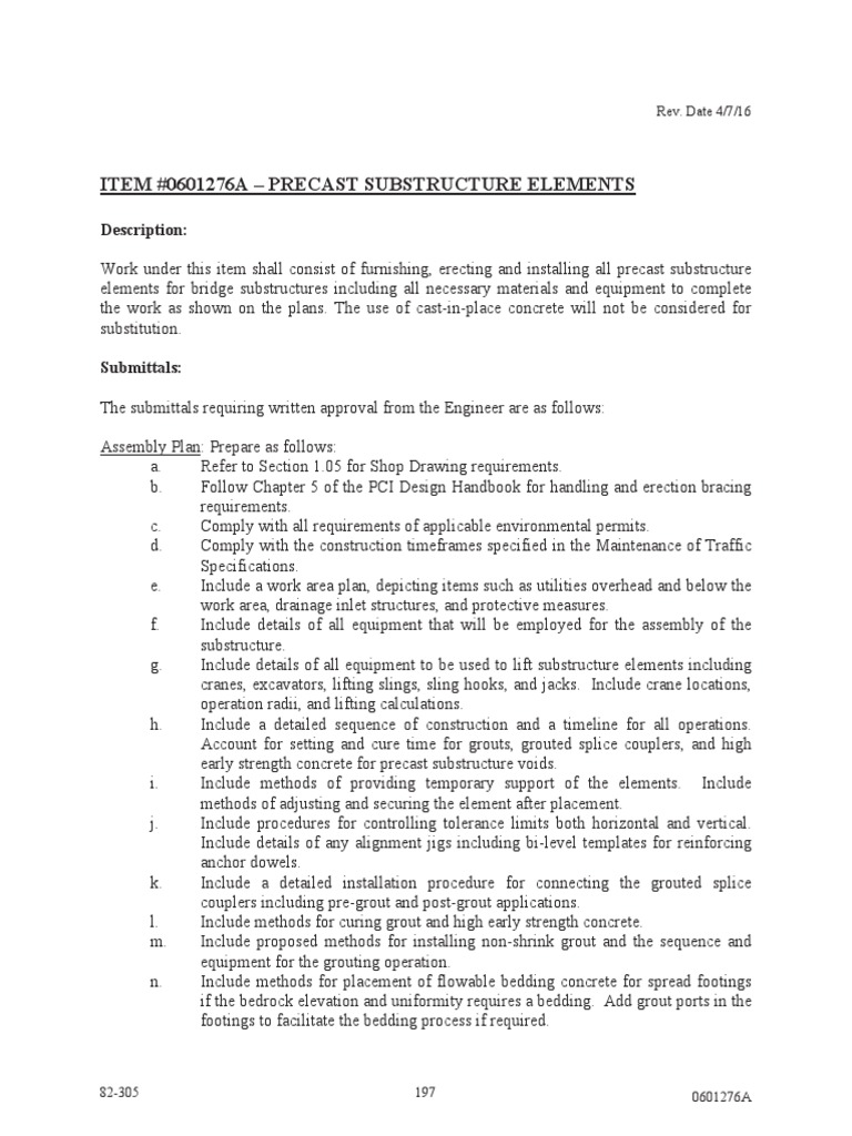 Specs For Precast Sub Elements | PDF | Precast Concrete | Concrete