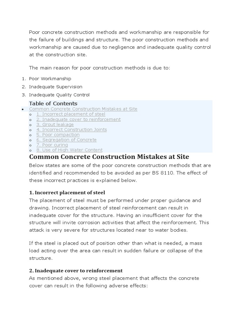 Poor Concrete Construction Methods and Workmanship Are Responsible For ...