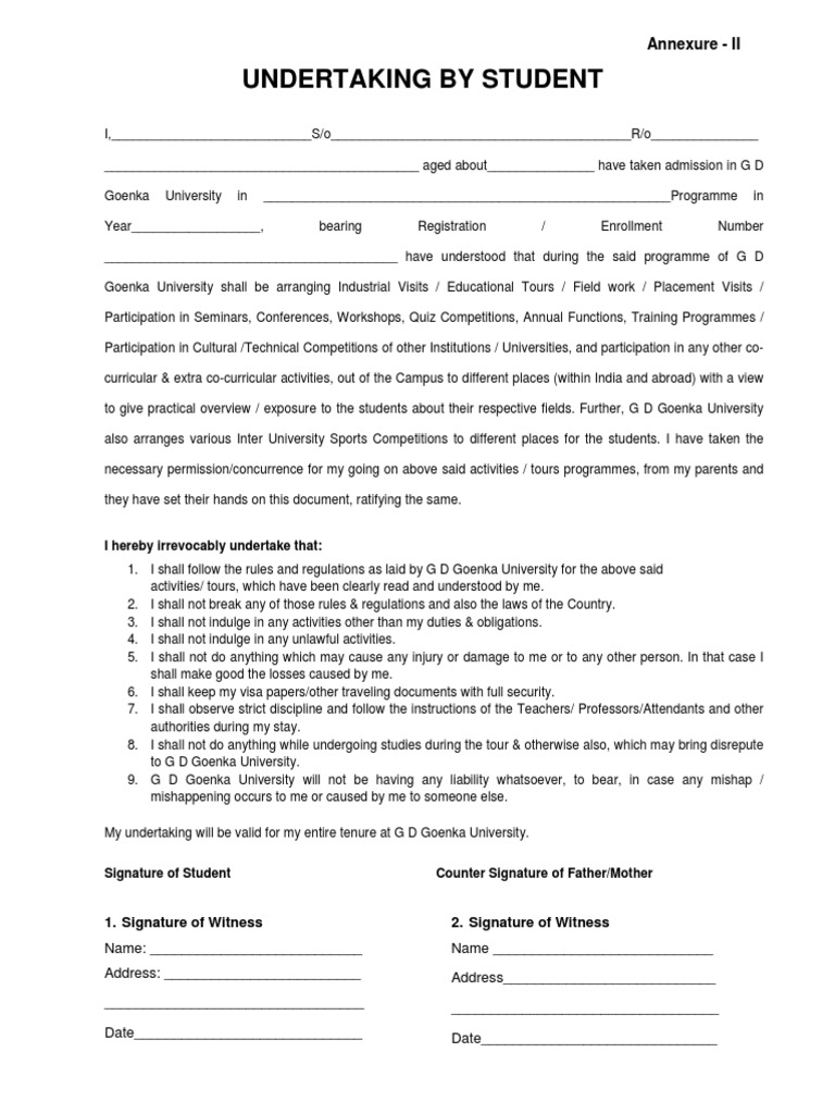 Student Undertaking Form for Activities | PDF | Virtue | Government ...