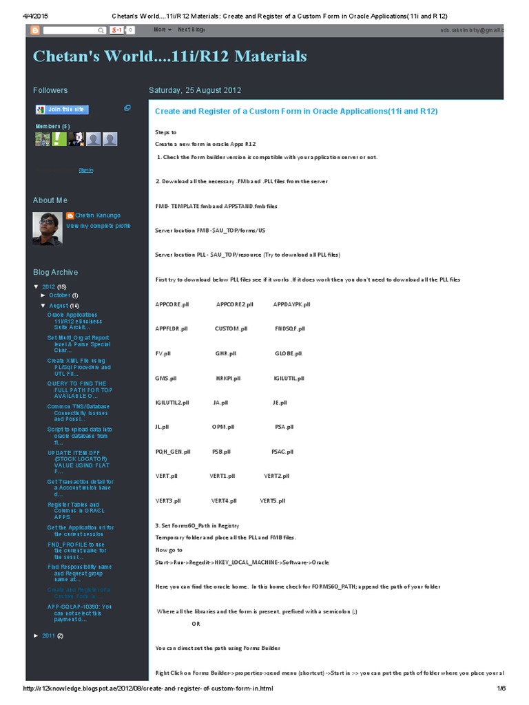 How To Create and Register Custom Form in Oracle Apps 11i R12 | PDF ...