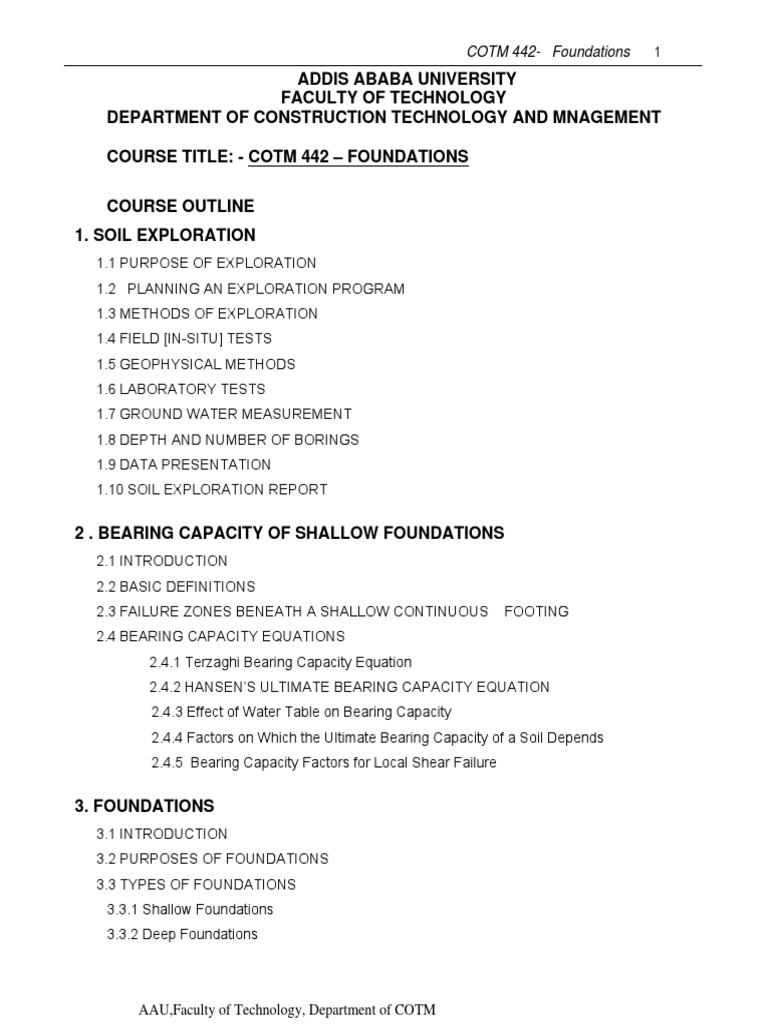 COTM 442: Foundations Course Outline | PDF | Deep Foundation ...