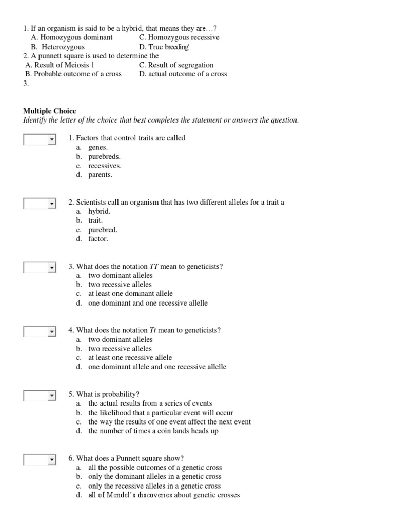 8th Grade Genetics Quiz Review | PDF | Genetics | Dominance (Genetics)