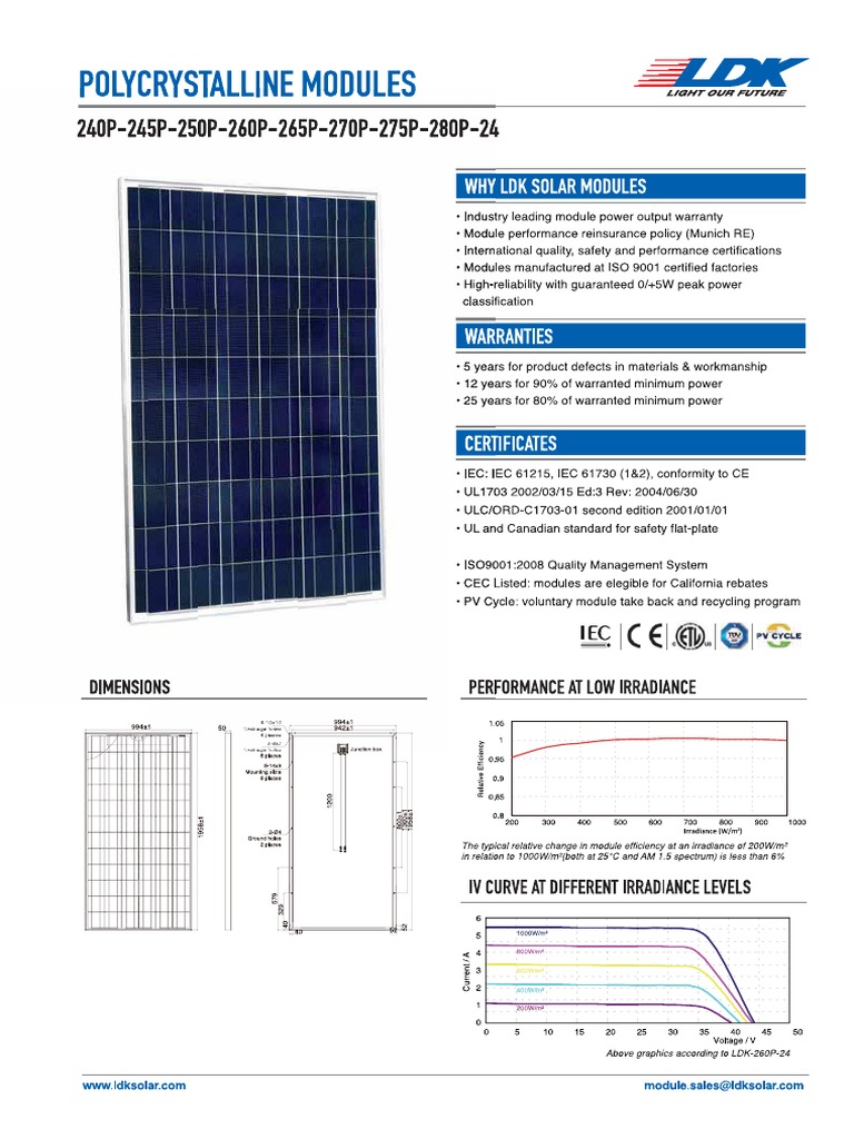 LDK 240p - 280p Poly - PV Photo-Voltaic Solar Panel - October-2010-V2 | PDF