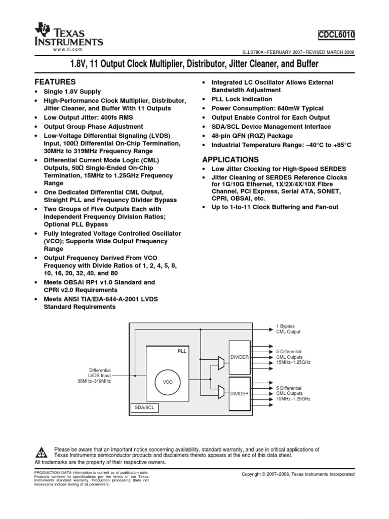 1.8V, 11 Output Clock Multiplier, Distributor, Jitter Cleaner, and ...