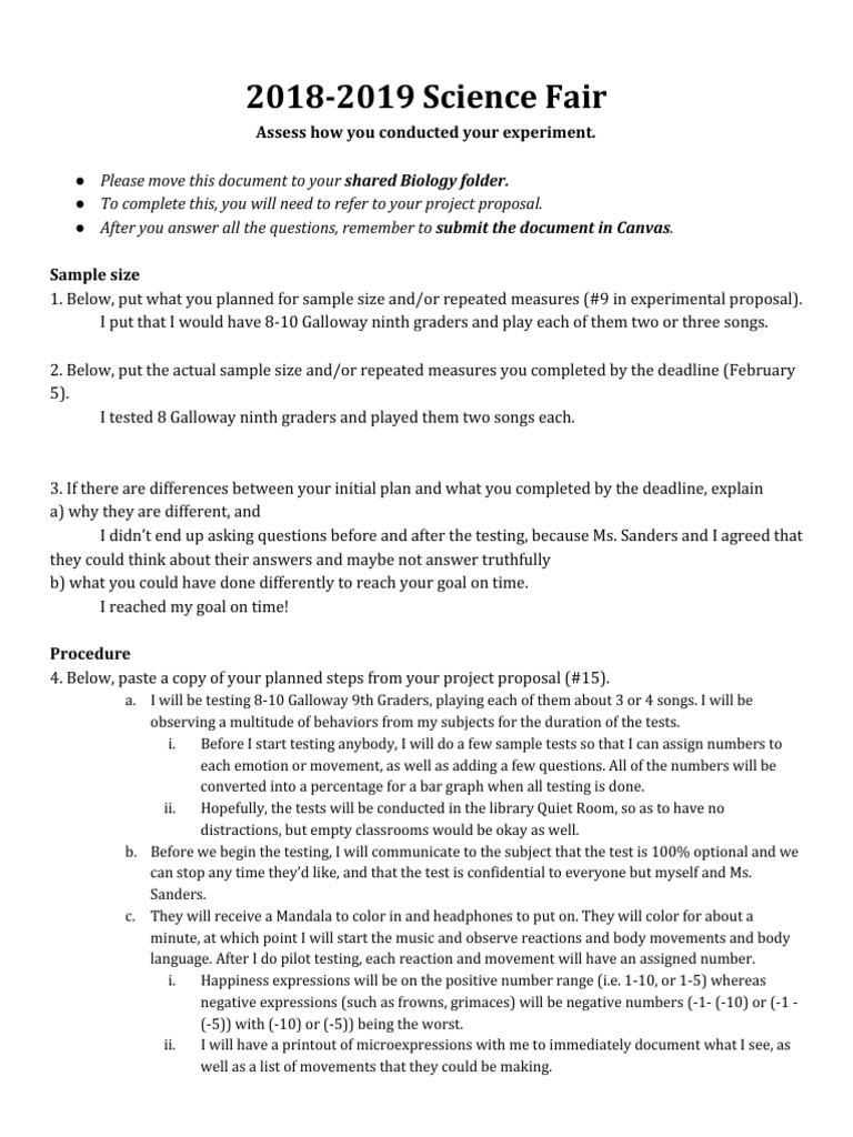 Science Fair Experiment Reflection | PDF | Experiment | Psychology