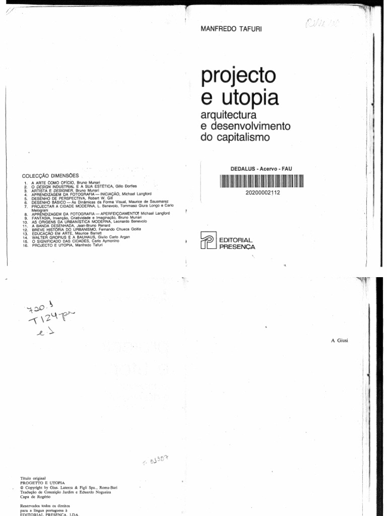 13 - A - TAFURI, M. - Projecto e Utopia - As Aventuras Da Razão | PDF ...
