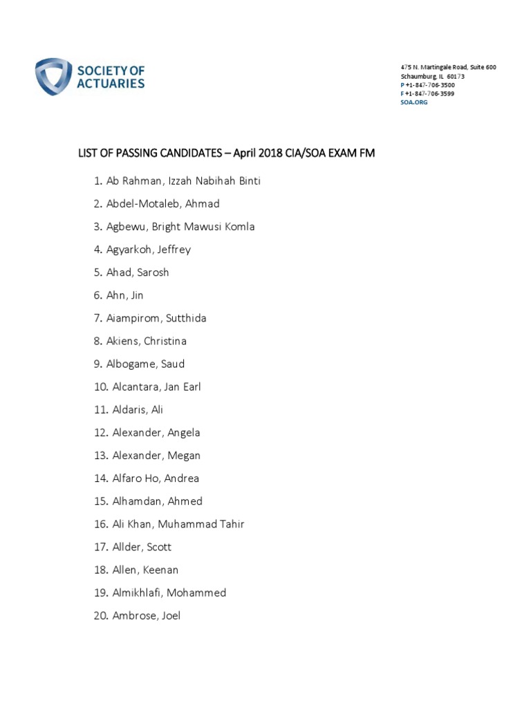 SOA Passing List | PDF
