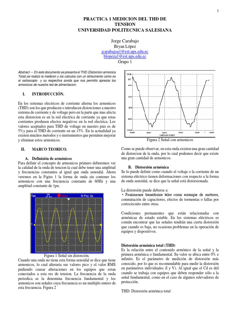 Medición del THD en Sistemas Eléctricos | PDF | Armónico | Distorsión