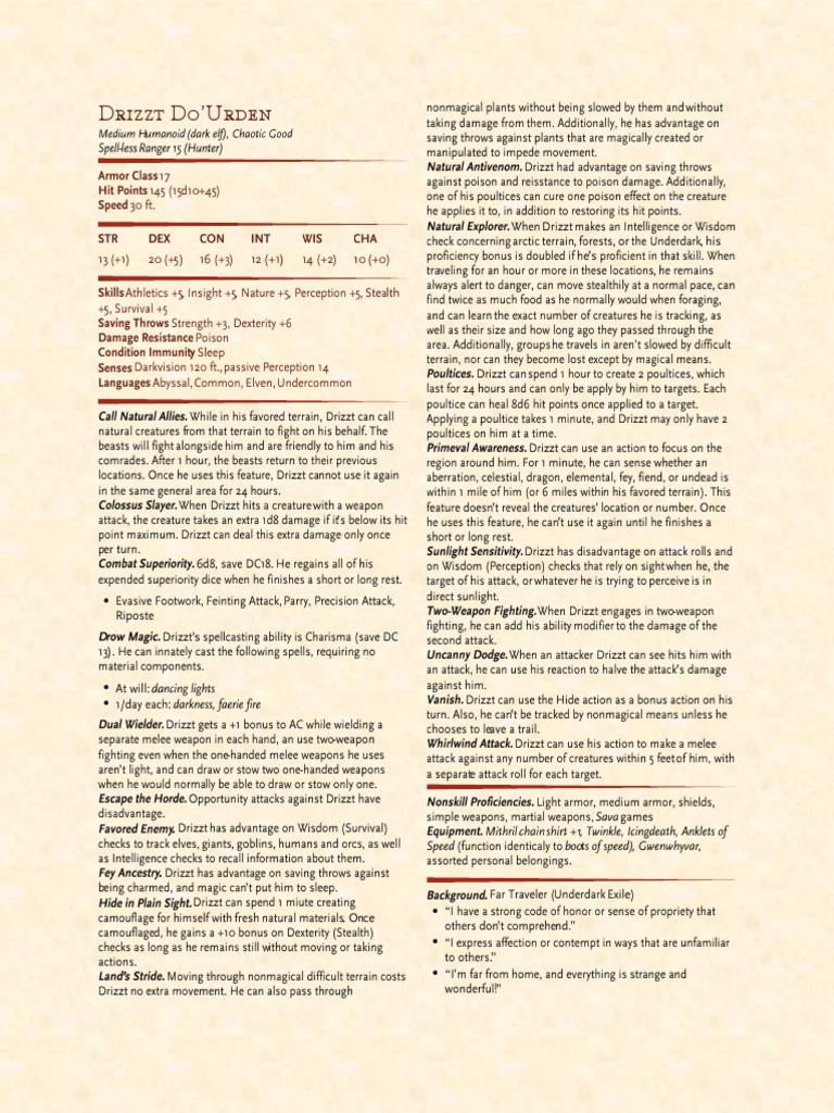 Drizzt Do'Urden 5e | PDF