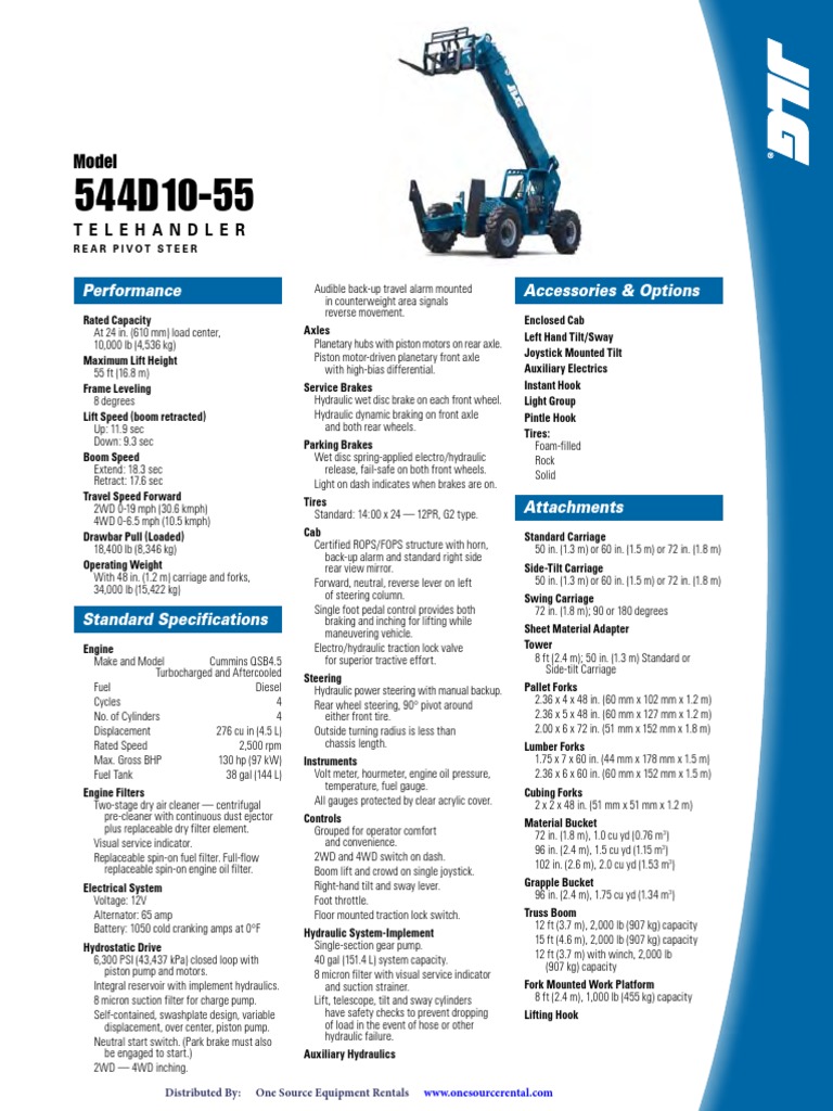 Gradall 544D-10 Telehandler Specs | PDF | Elevator | Engines