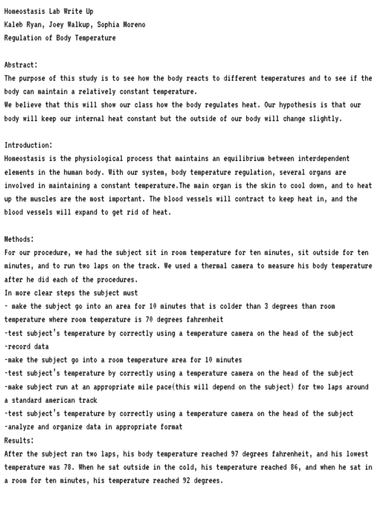 Homeostasis Lab Write Up | PDF | Thermoregulation | Temperature