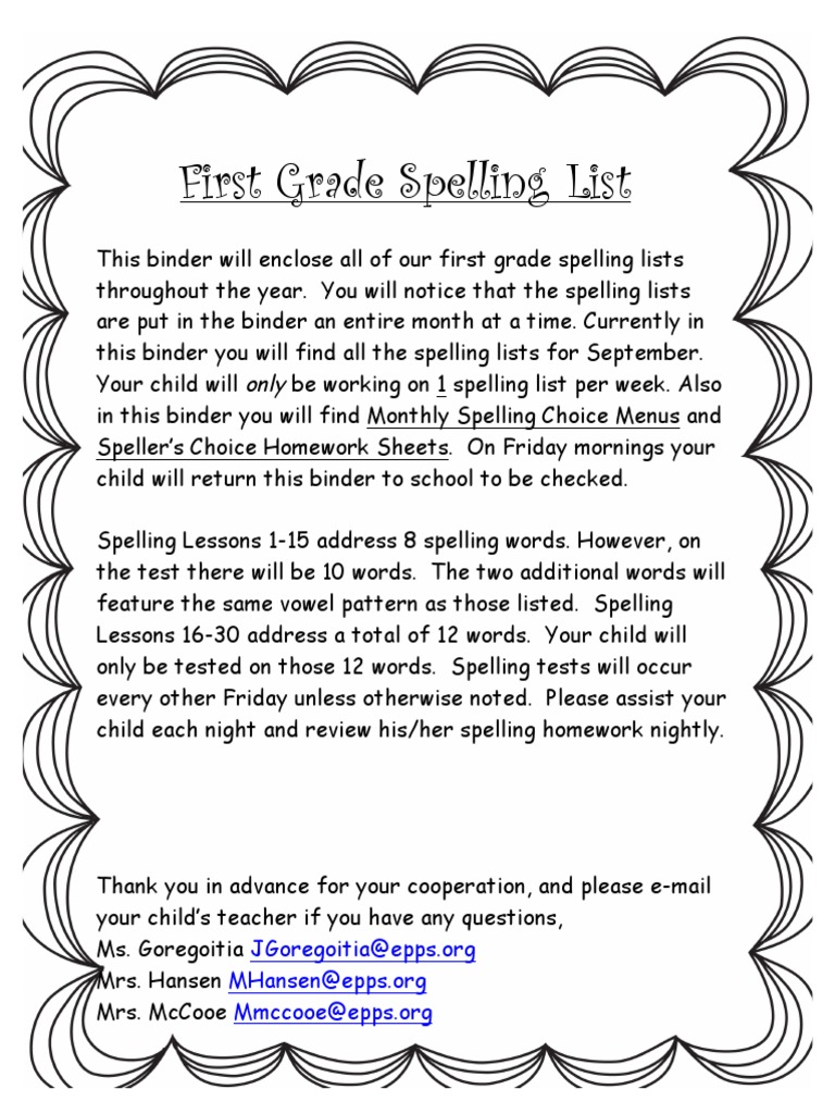 First Grade Spelling List | PDF | Menu | Linguistics