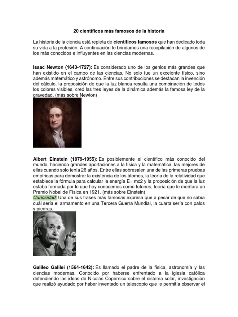 20 Científicos Famosos y Sus Aportaciones | PDF | Astronomía | Albert ...