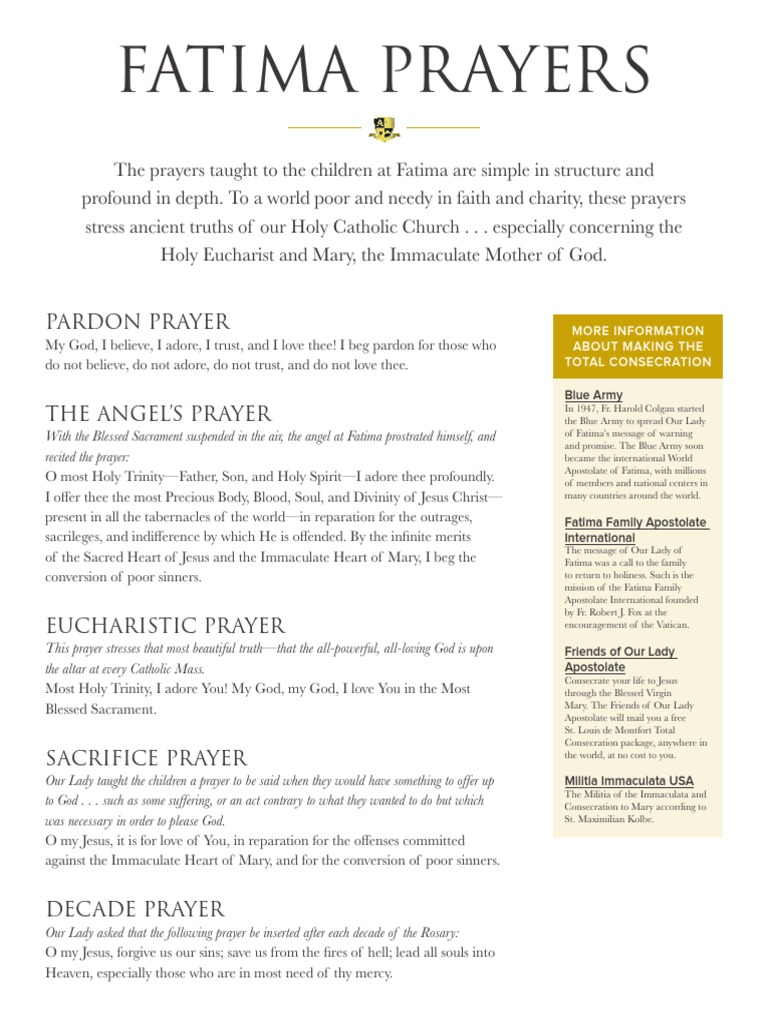 Fatima Prayers | PDF | Our Lady Of Fátima | Mary, Mother Of Jesus