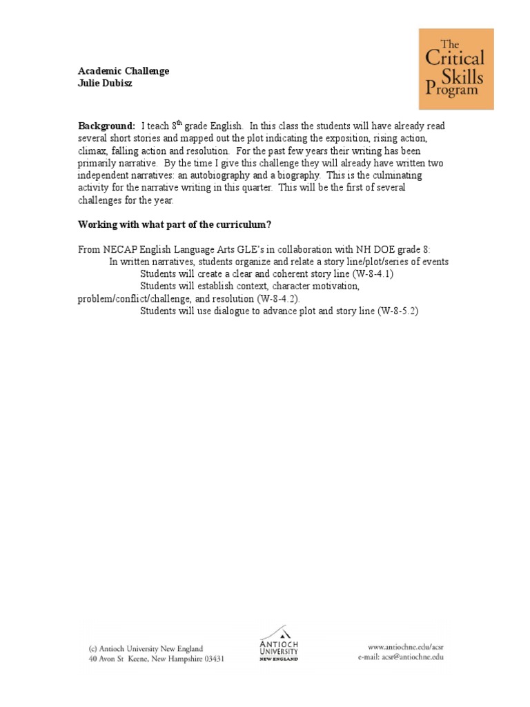 8th Grade Narrative Writing Challenge | PDF | Plot (Narrative) | Narrative