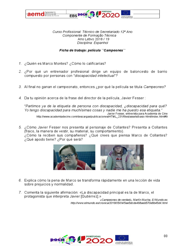 Ficha Pelicula Campeones | PDF