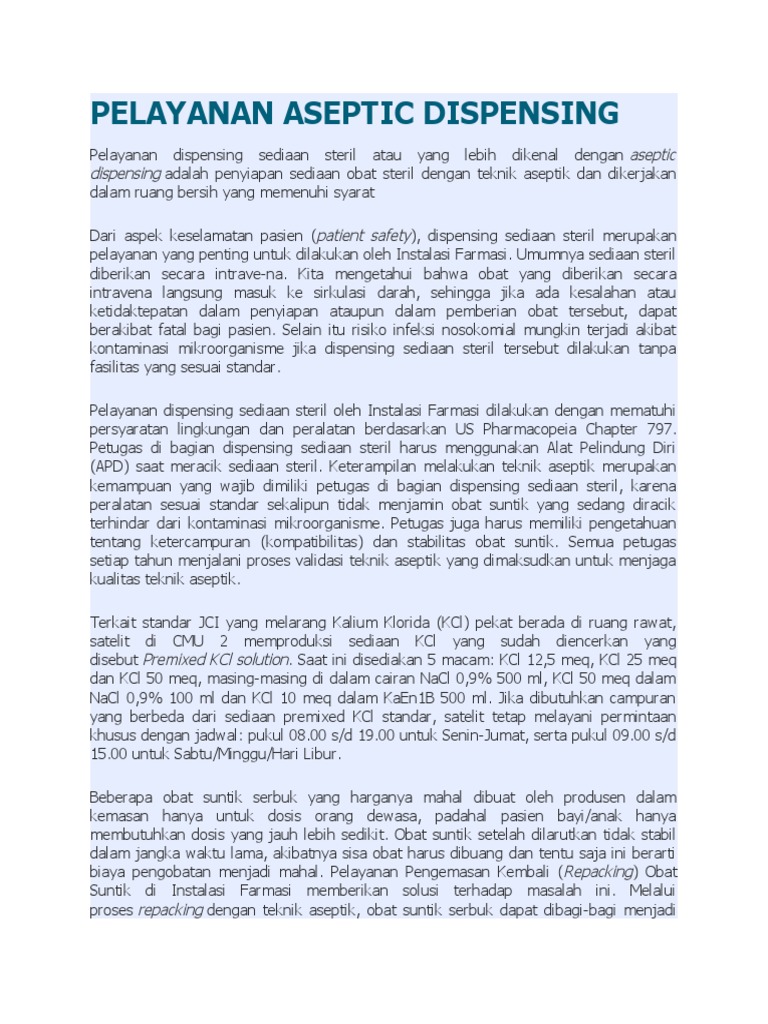 Pelayanan Aseptic Dispensing | PDF