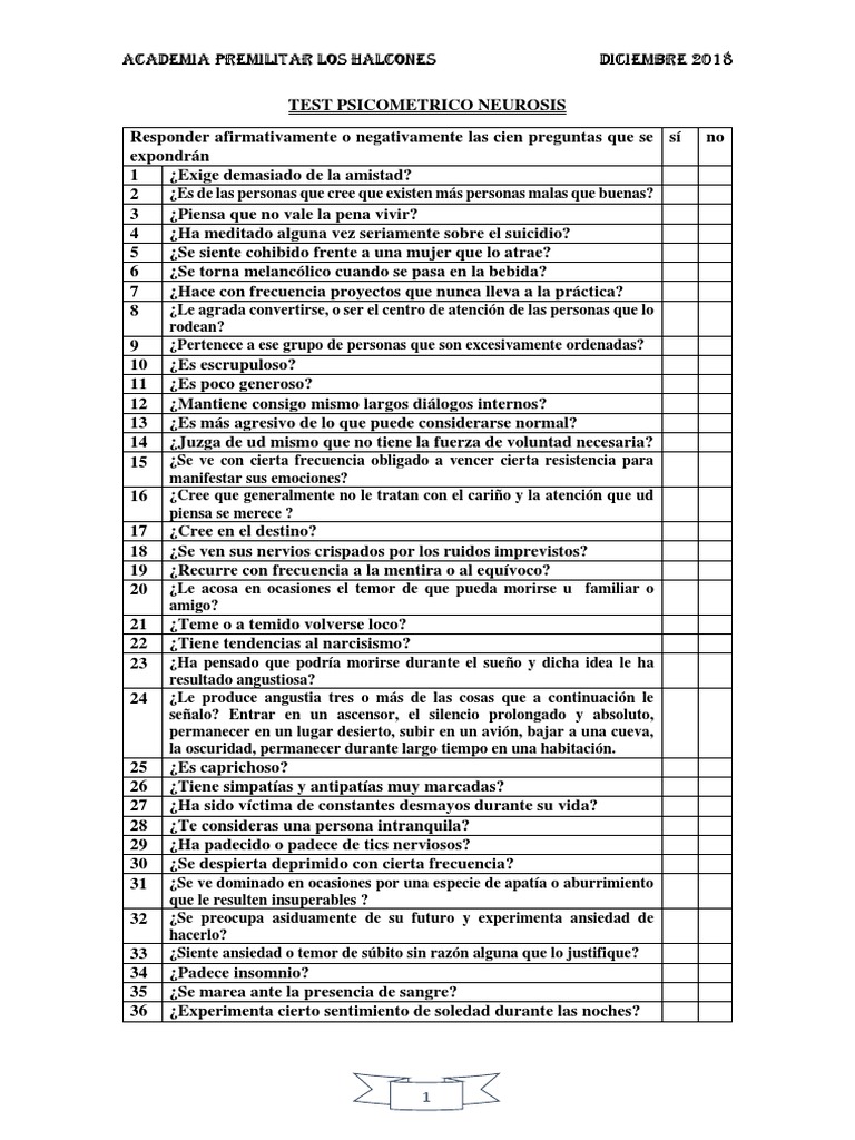 Test Psicometrico Neurosis | Conceptos psicologicos | Sicología y ...