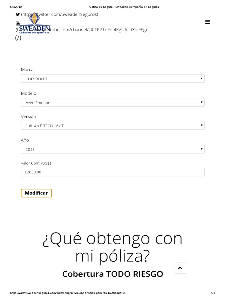 Cotiza Tu Seguro - Sweaden Compañía de Seguros | PDF | Póliza de ...