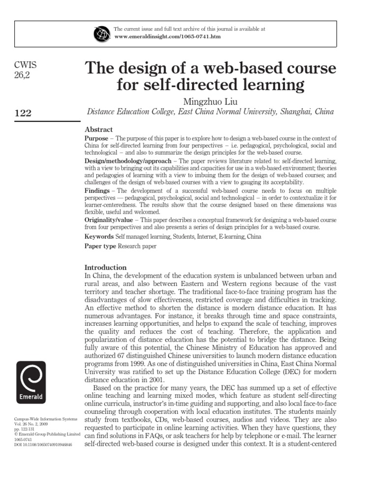 The Design of A Web-Based Course For Self-Directed Learning: Cwis 26,2 ...
