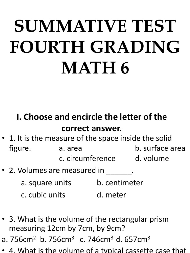 Summative Test | PDF | Volume | Geometry