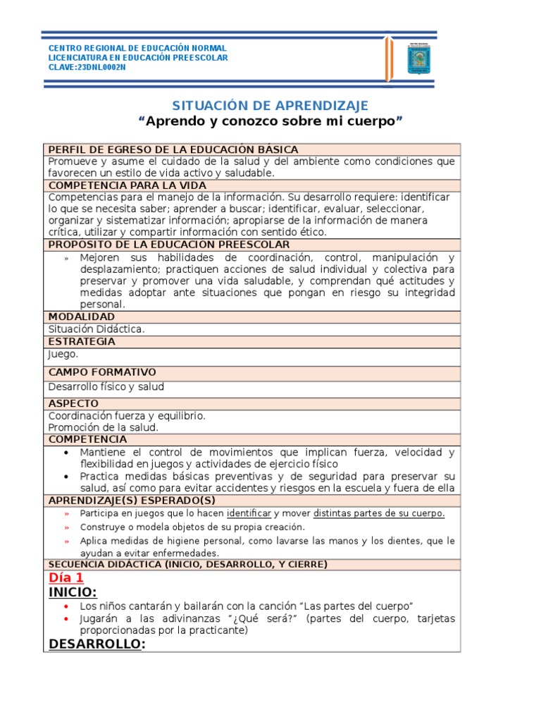 Aprendo sobre mi cuerpo en preescolar | PDF | Educación de la primera ...