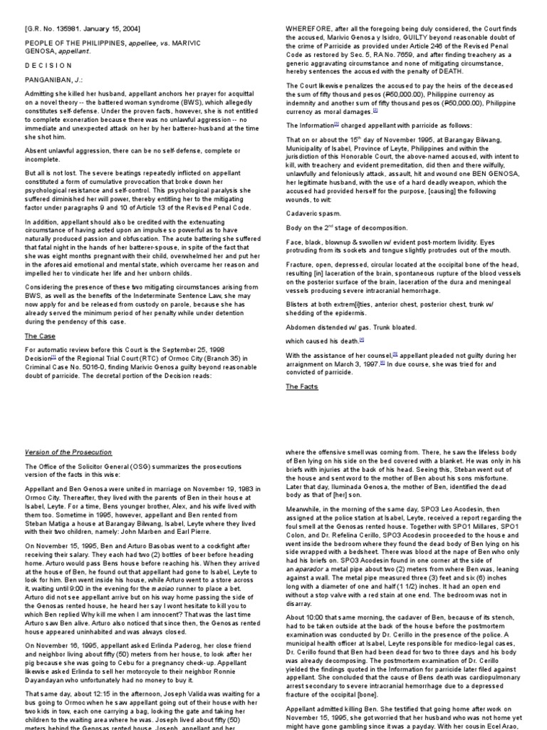 (G.R. No. 135981. January 15, 2004) People of The Philippines, Appellee ...