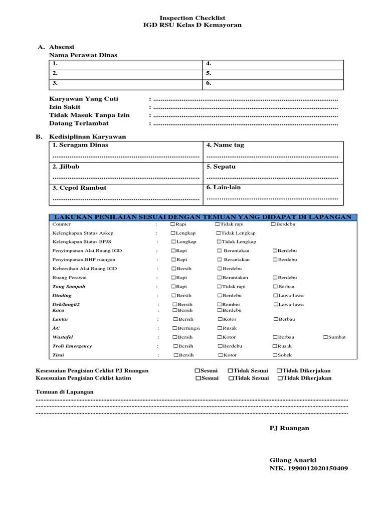 Inspection Checklist IGD | PDF