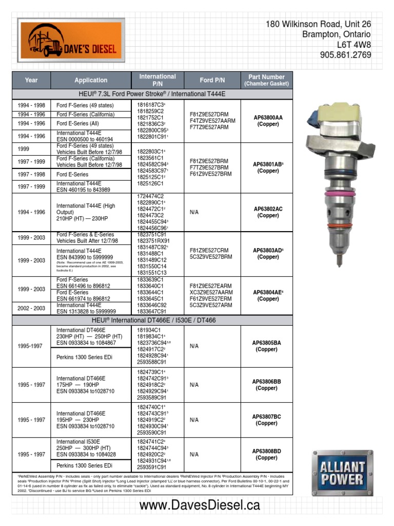 Alliant Power HEUI Injector Application Guide | PDF | Automotive ...