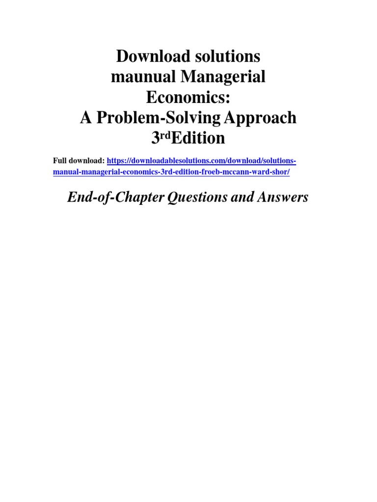 Solutions Manual Managerial Economics 3rd Edition Froeb Mccann Ward ...
