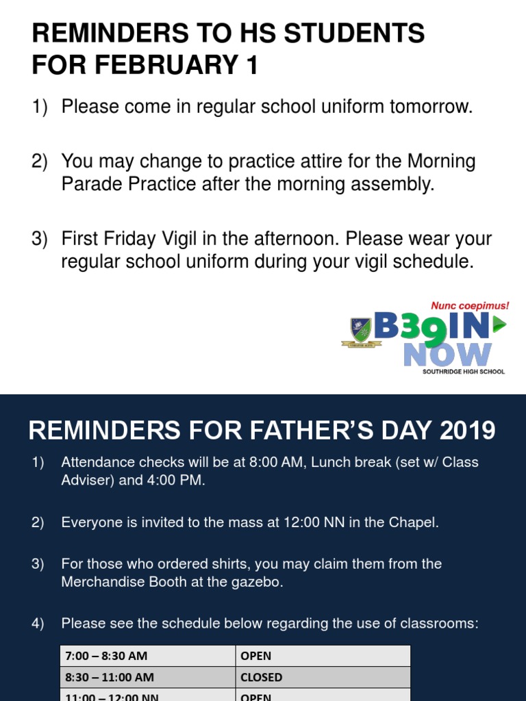 Reminders For Hs Students - Feb 1 | PDF