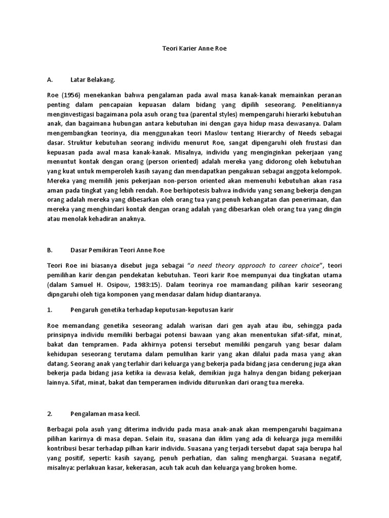 Teori Karier Anne Roe | PDF