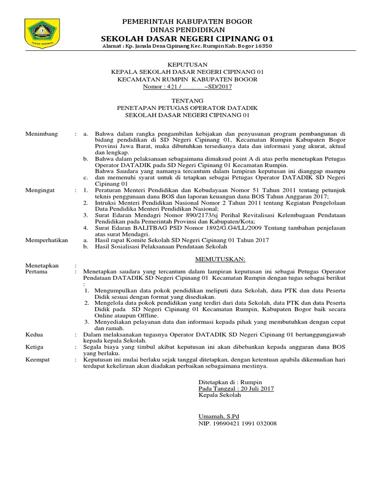 Contoh SK Operator 1 | PDF