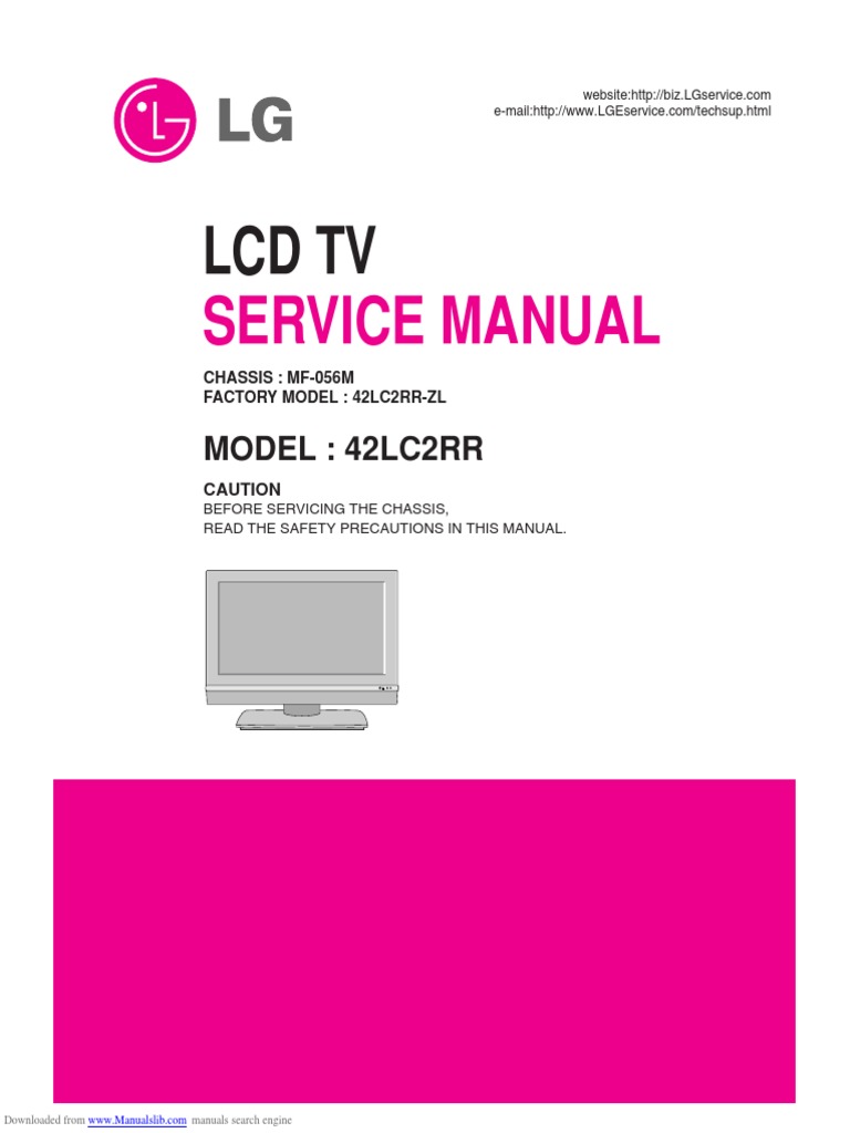 Service Manual for LG 42LC2RR LCD TV: Provides Safety Precautions ...