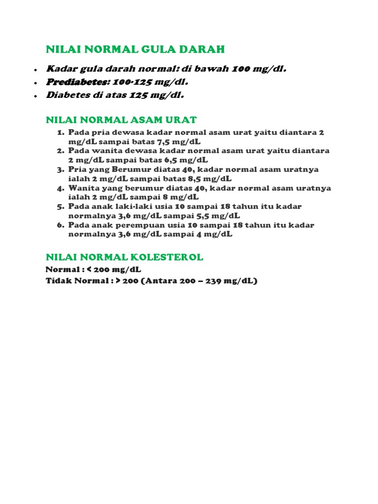 Nilai Normal Gula Darah | PDF