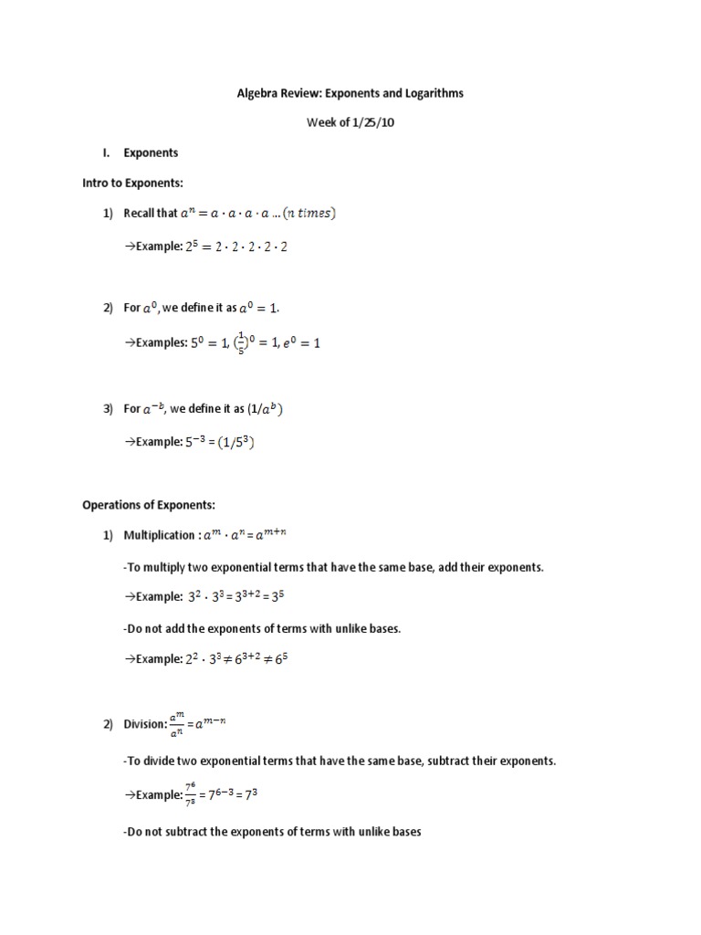 Exponents and Logarithms | PDF | Exponentiation | Logarithm
