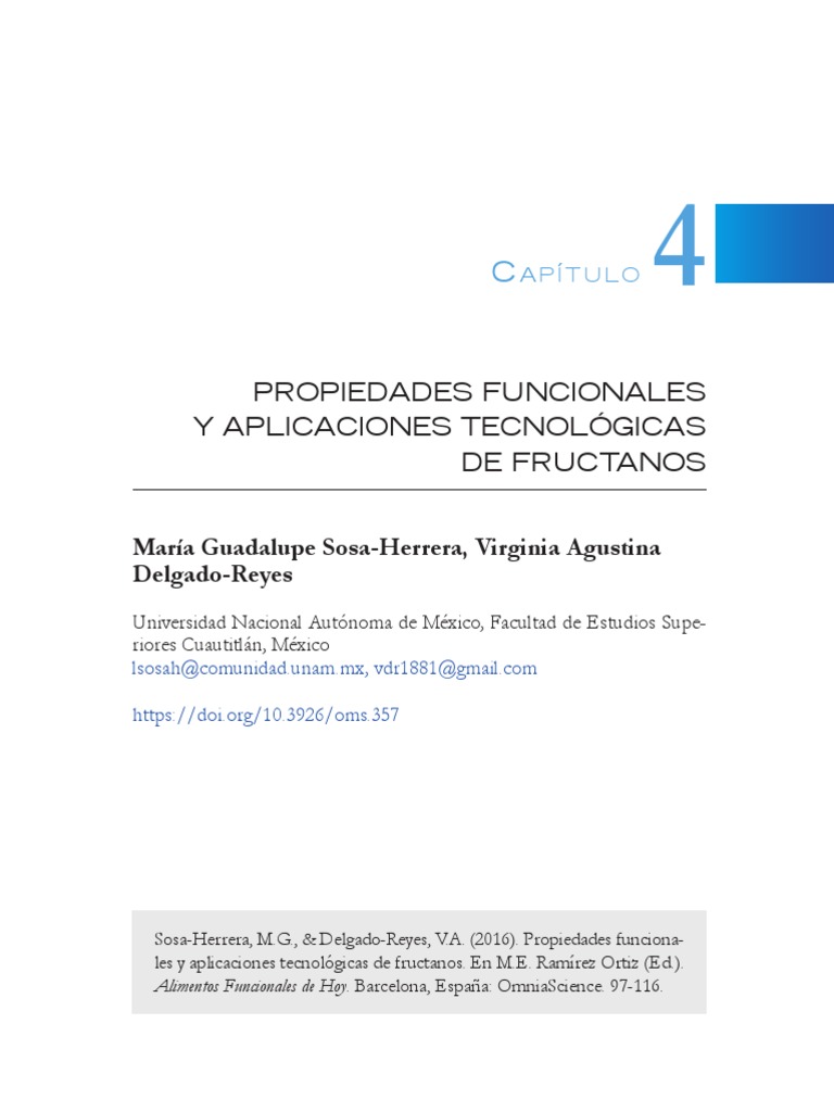 Propiedades Funcionales de Fructanos | PDF | Agua | Alimentos
