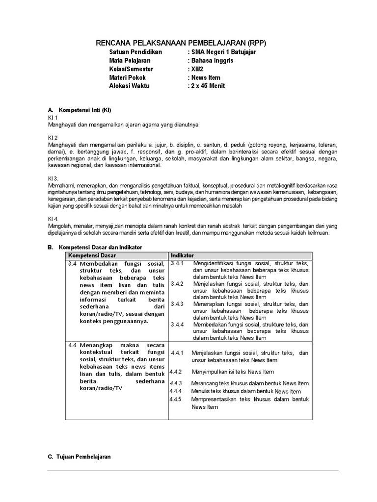 RPP Ing Xii Wajib 4-1 | PDF